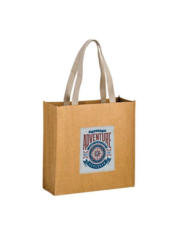 Custom logo Washable Kraft Paper Tote Bag with Web Handle Tidalwave