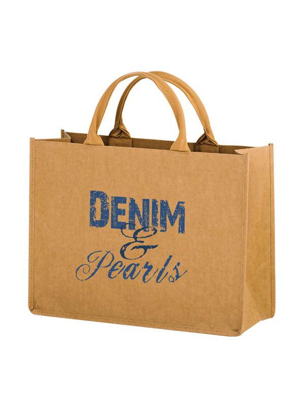 Custom logo Washable Kraft Paper Tote Bag Contoured Handle HURRICANE