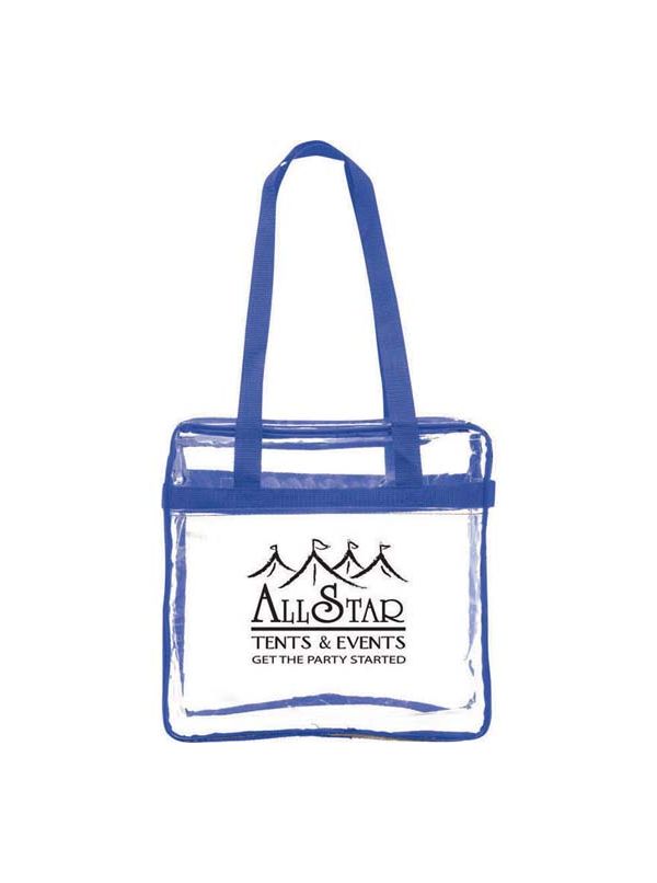 Custom Printed Promotional Clear VIP Stadium Tote Zippered Closure