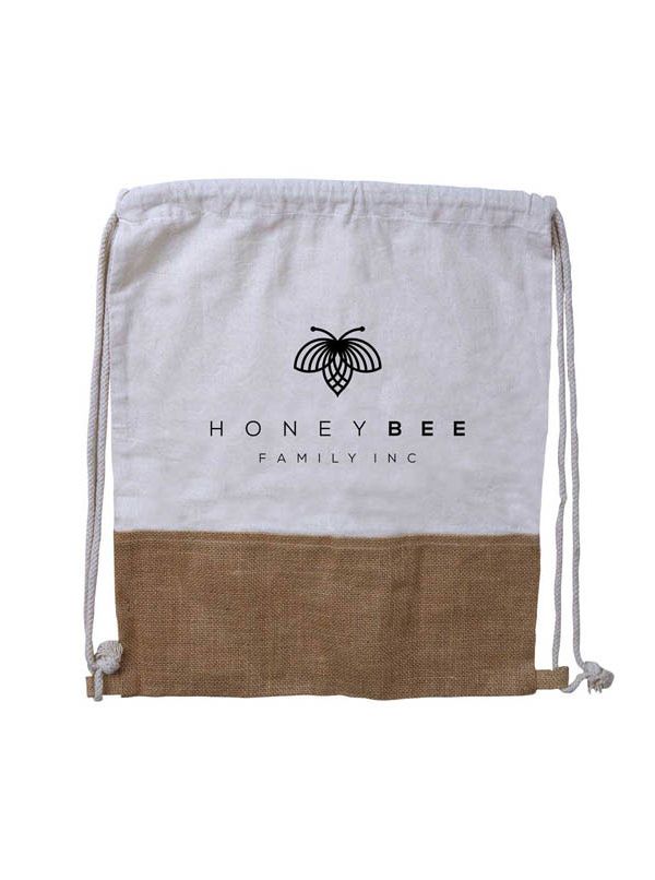 Custom Printed Drawstring Cotton Jute Backpack Bag 5222 CarryGreen