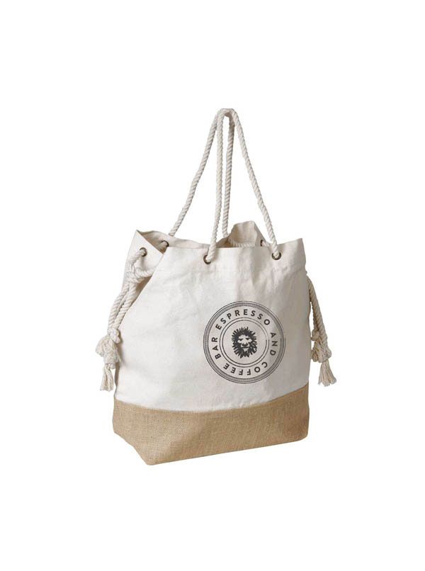 Custom printed Two-Toned Jute Cotton Canvas Drawstring Tote Bag 5505
