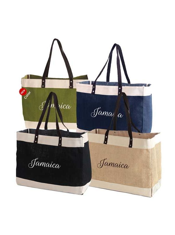 Jute Tote Bag With Cotton Accents & Webbed Handles | Custom Printed ...